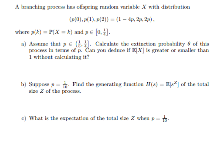 A branching process has offspring random variable X | Chegg.com
