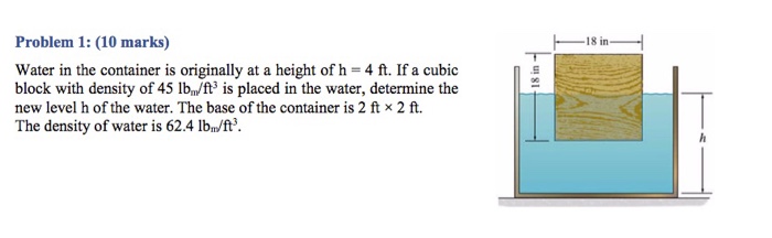 Solved Problem 1: (10 marks) 18 in water in the container is | Chegg.com