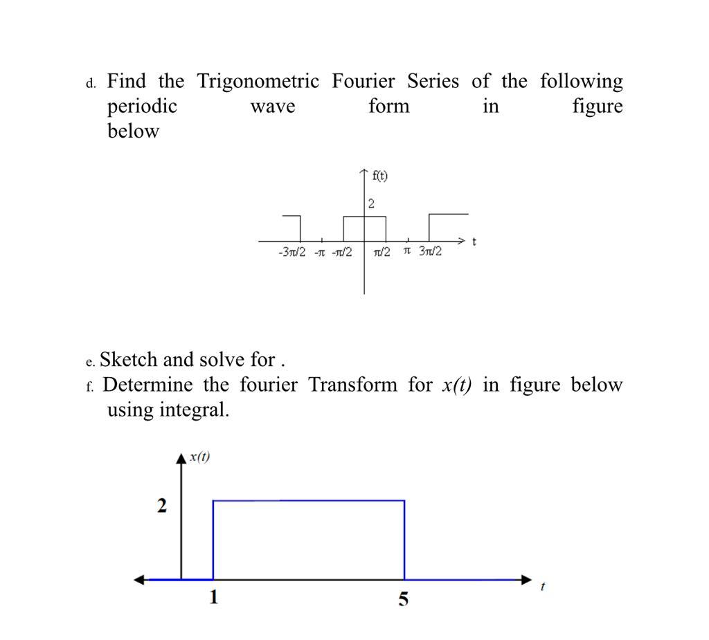 Solved d. Find the Trigonometric Fourier Series of the | Chegg.com