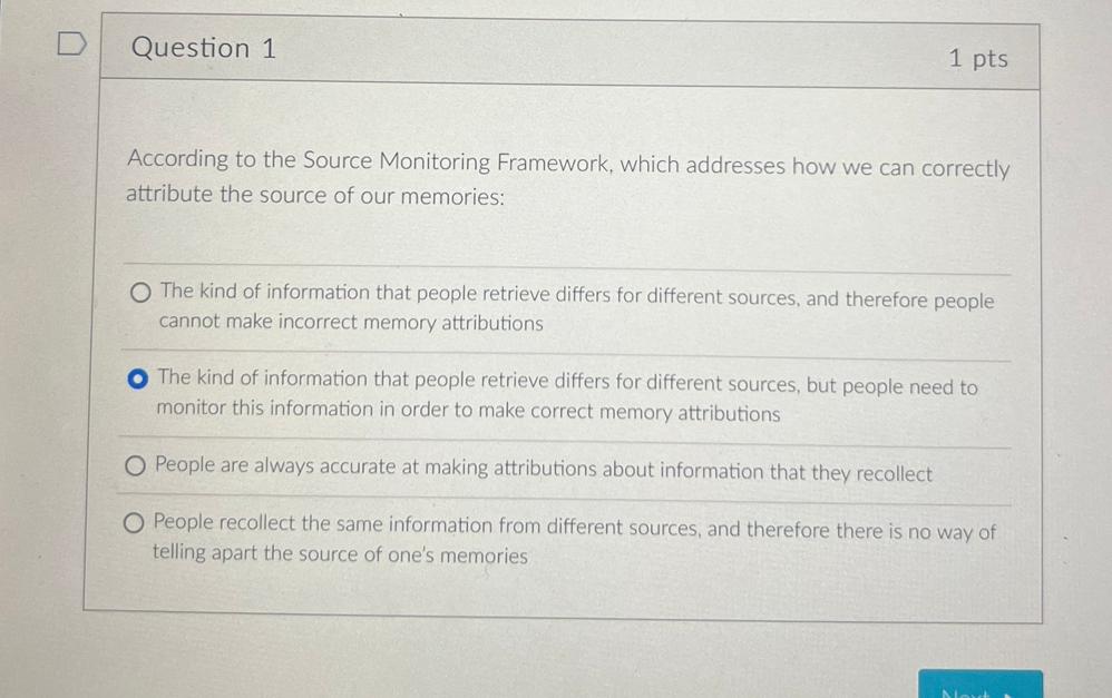 Solved According to the Source Monitoring Framework, which | Chegg.com