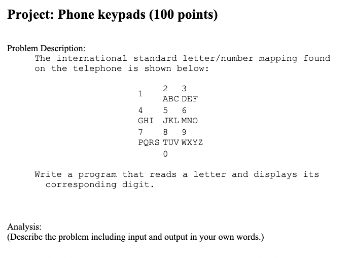 Solved Project: Phone keypads (100 points) Problem | Chegg.com