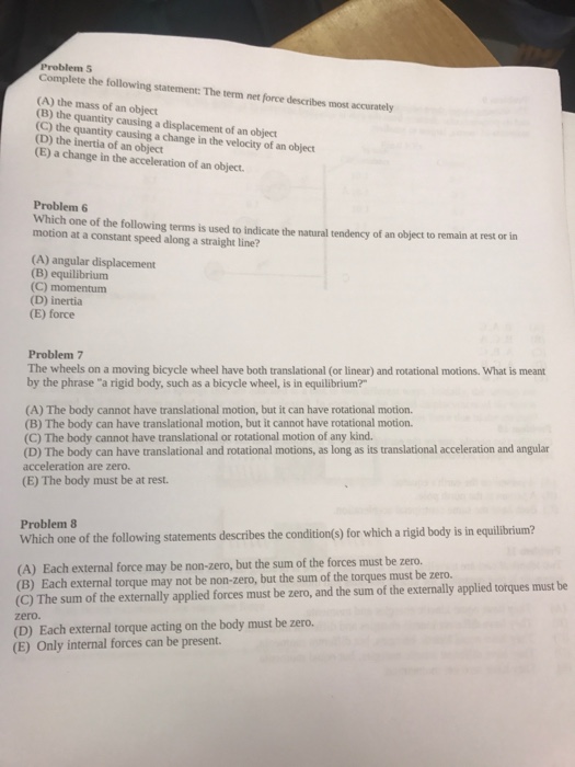 Solved Complete the following statement: The term net force | Chegg.com