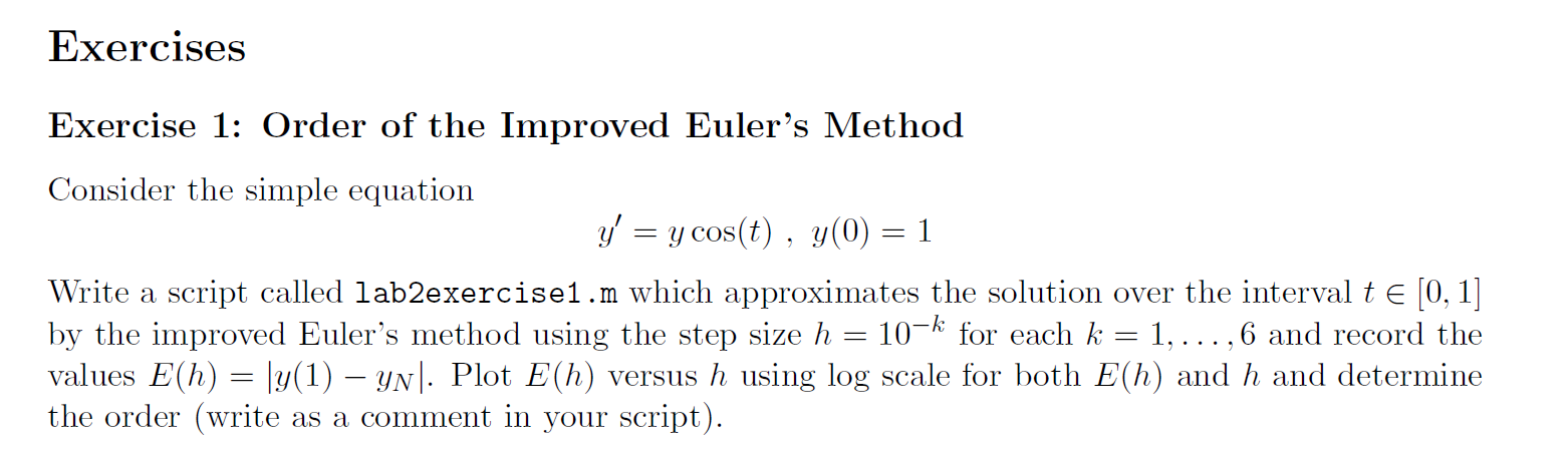 Exercise 1: Order of the Improved Euler's Method | Chegg.com