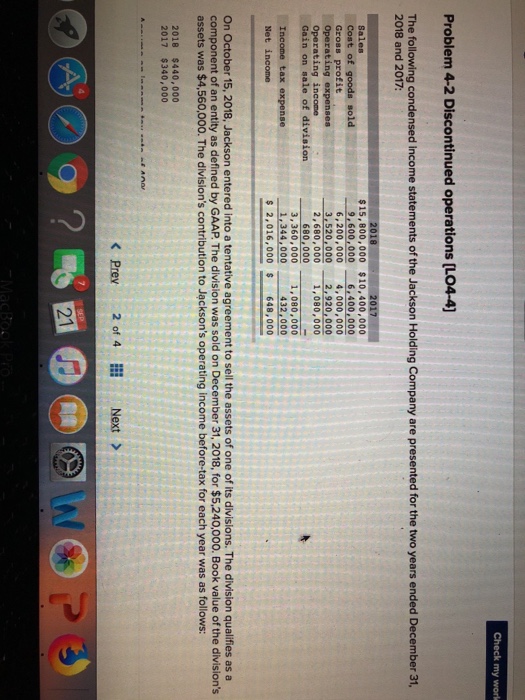 Solved Check my work Problem 4-2 Discontinued operations | Chegg.com