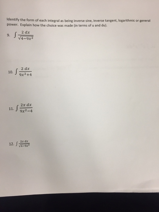 Solved Identify the form of each integral as being inverse | Chegg.com