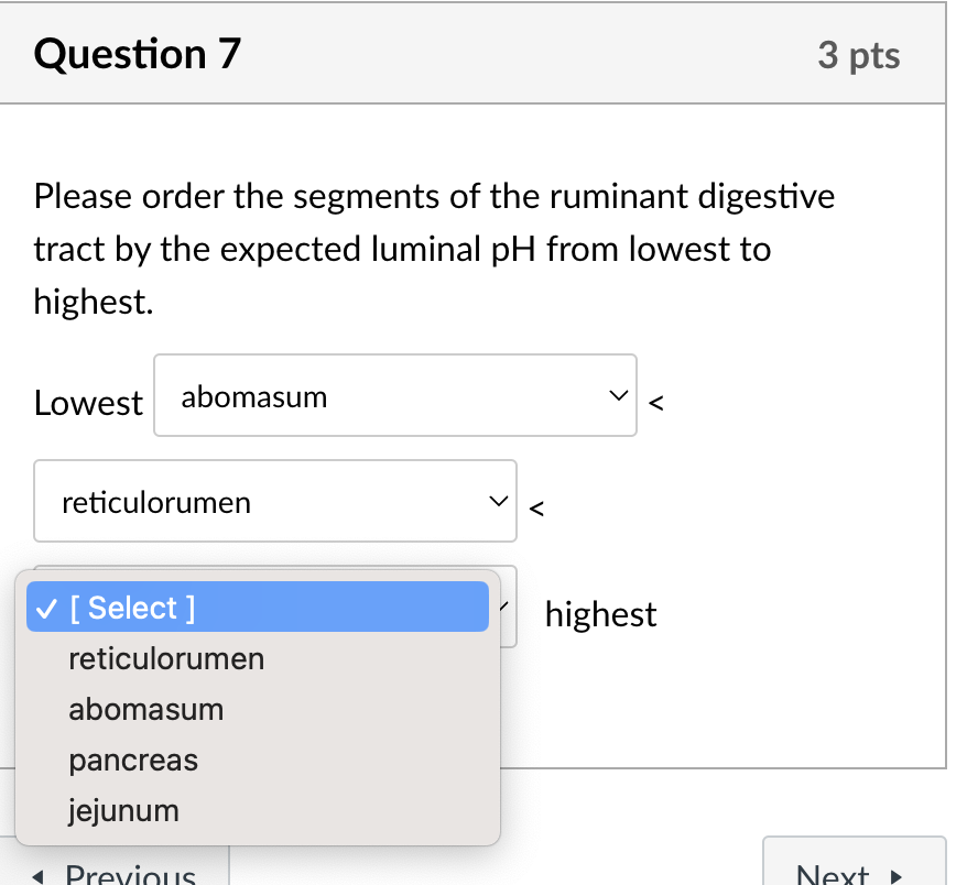 Solved Question 7Please order the segments of the ruminant | Chegg.com
