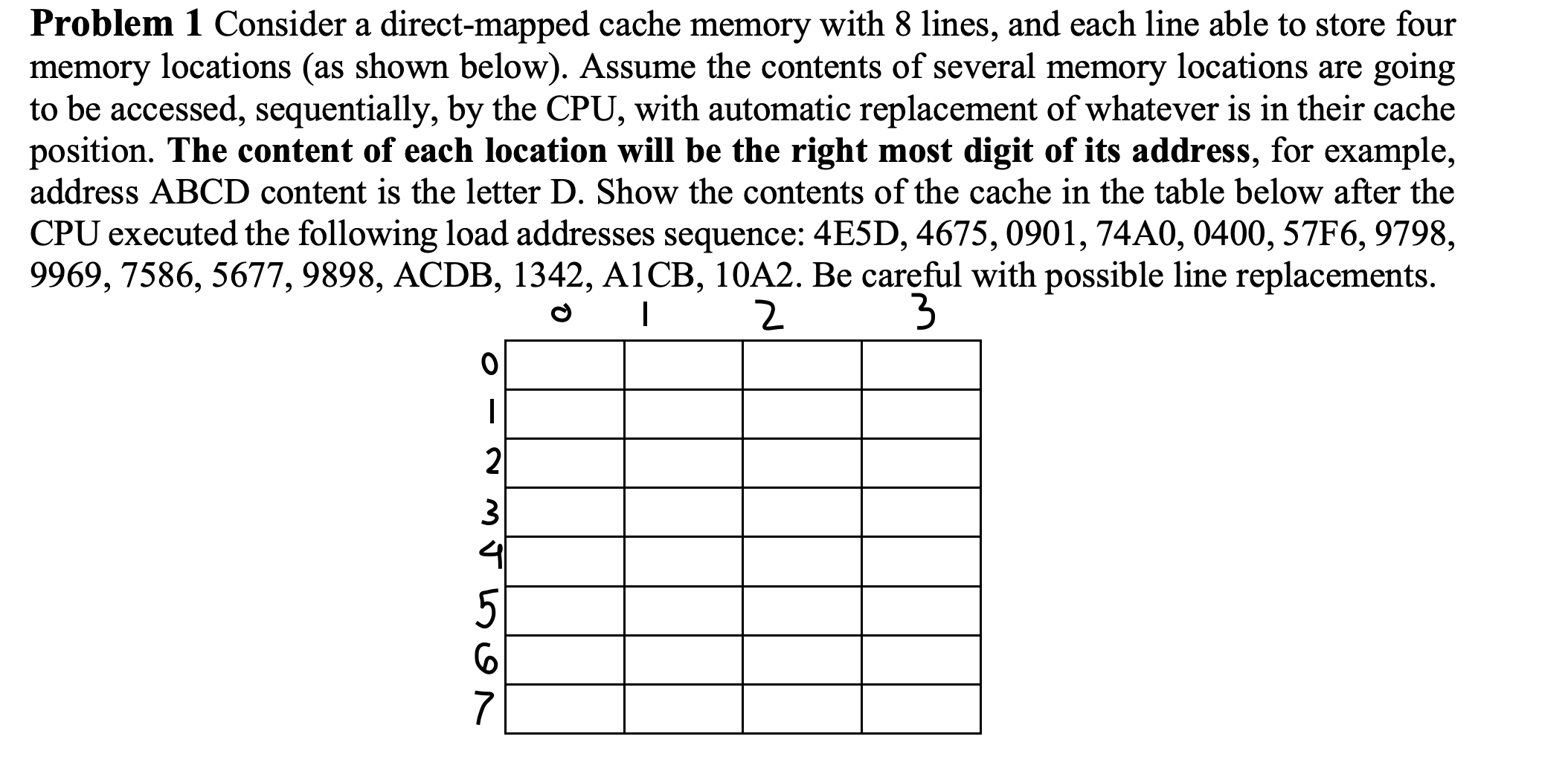 Solved Consider a direct-mapped cache memory with 8 ﻿lines, | Chegg.com