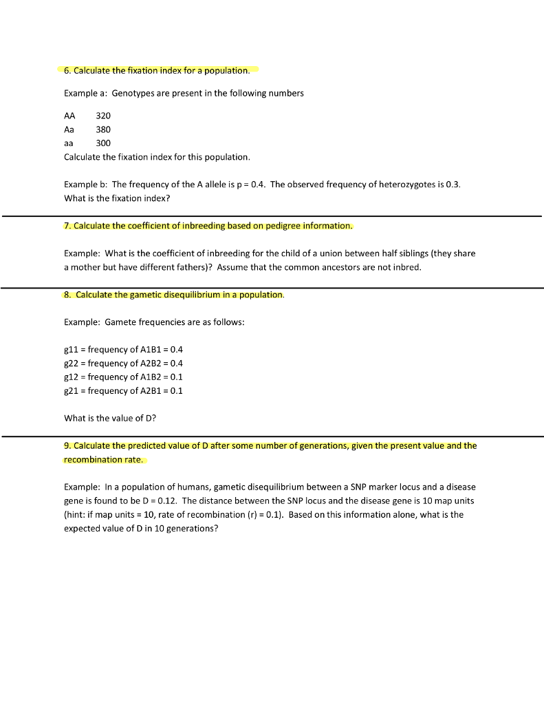 Solved 6. Calculate the fixation index for a population | Chegg.com