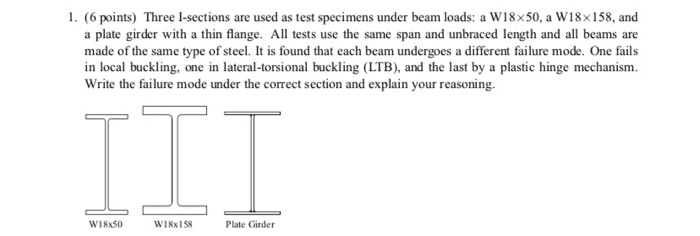 Solved 1. (6 points) Three I-sections are used as test | Chegg.com