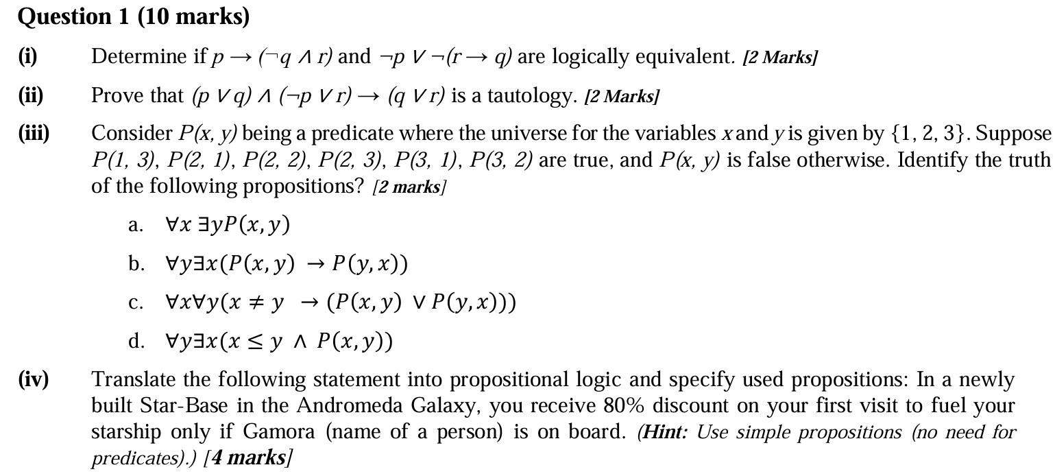Solved (iv) ﻿Translate the following statement into | Chegg.com