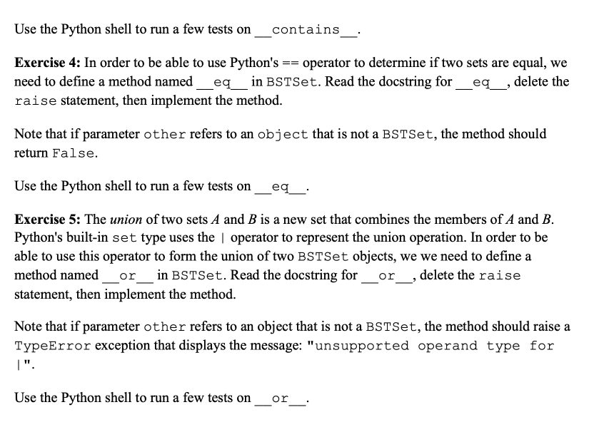 Solved Overview of Class BSTSet A set is a mutable, | Chegg.com