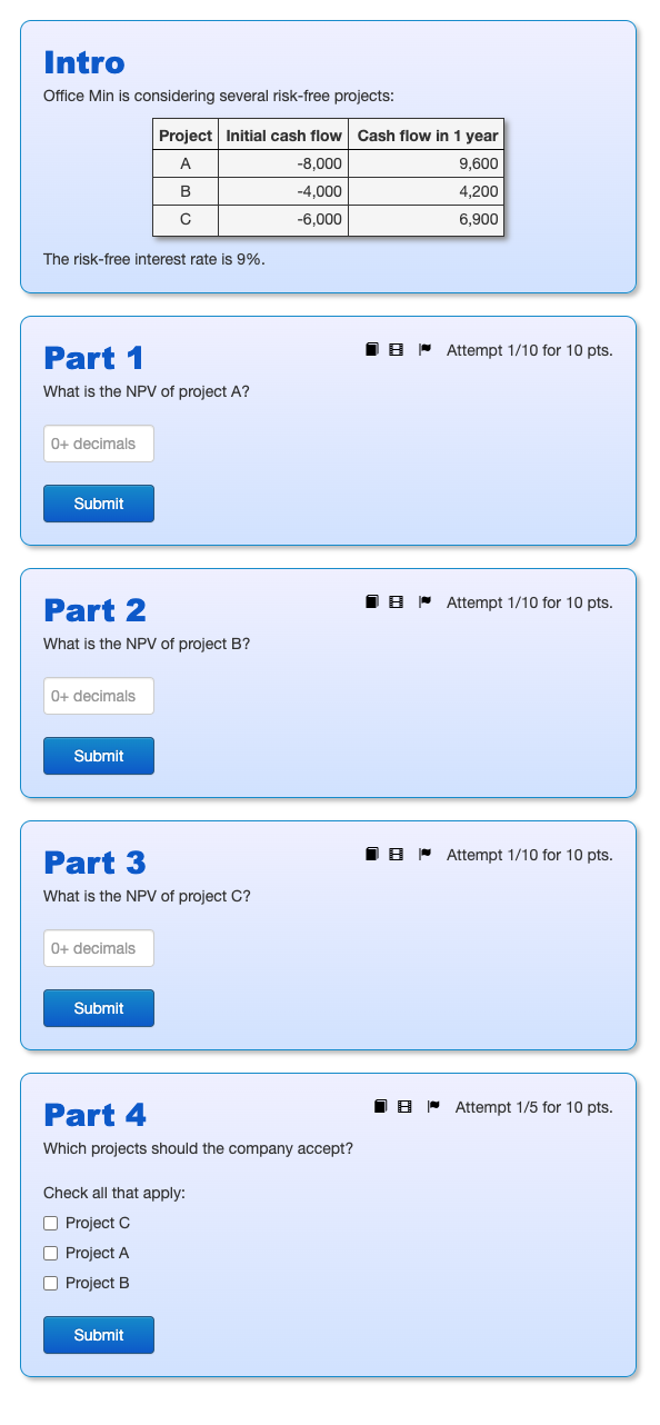 Solved Intro Office Min is considering several risk-free | Chegg.com