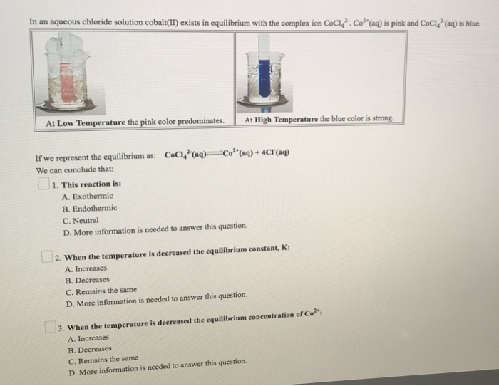 Solved In an aqueous chloride solution cobalt(II) exists in | Chegg.com