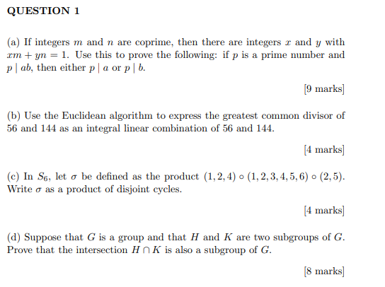 Solved QUESTION 1 (a) If integers m and n are coprime, then | Chegg.com