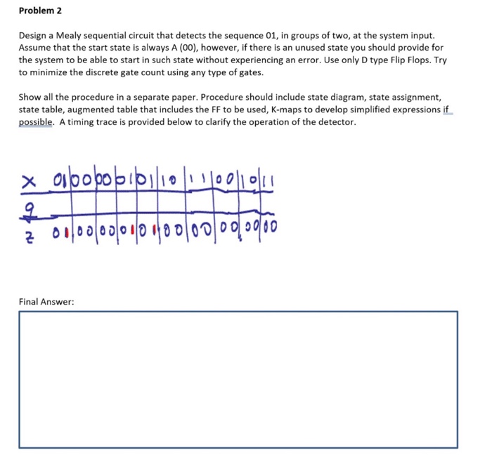 Solved Problem 2 Design a Mealy sequential circuit that | Chegg.com