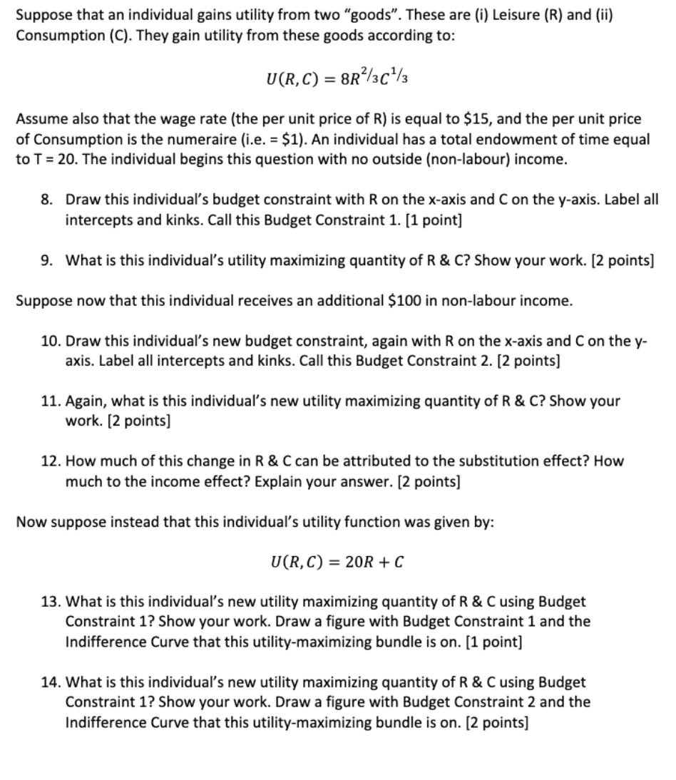Solved Suppose that an individual gains utility from two | Chegg.com