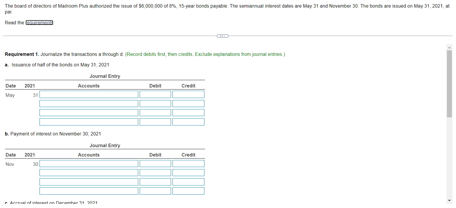 par. Read the Requirement 1. Journalize the | Chegg.com