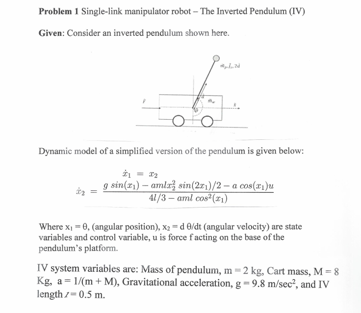 Problem 1 Single-link manipulator robot - The | Chegg.com