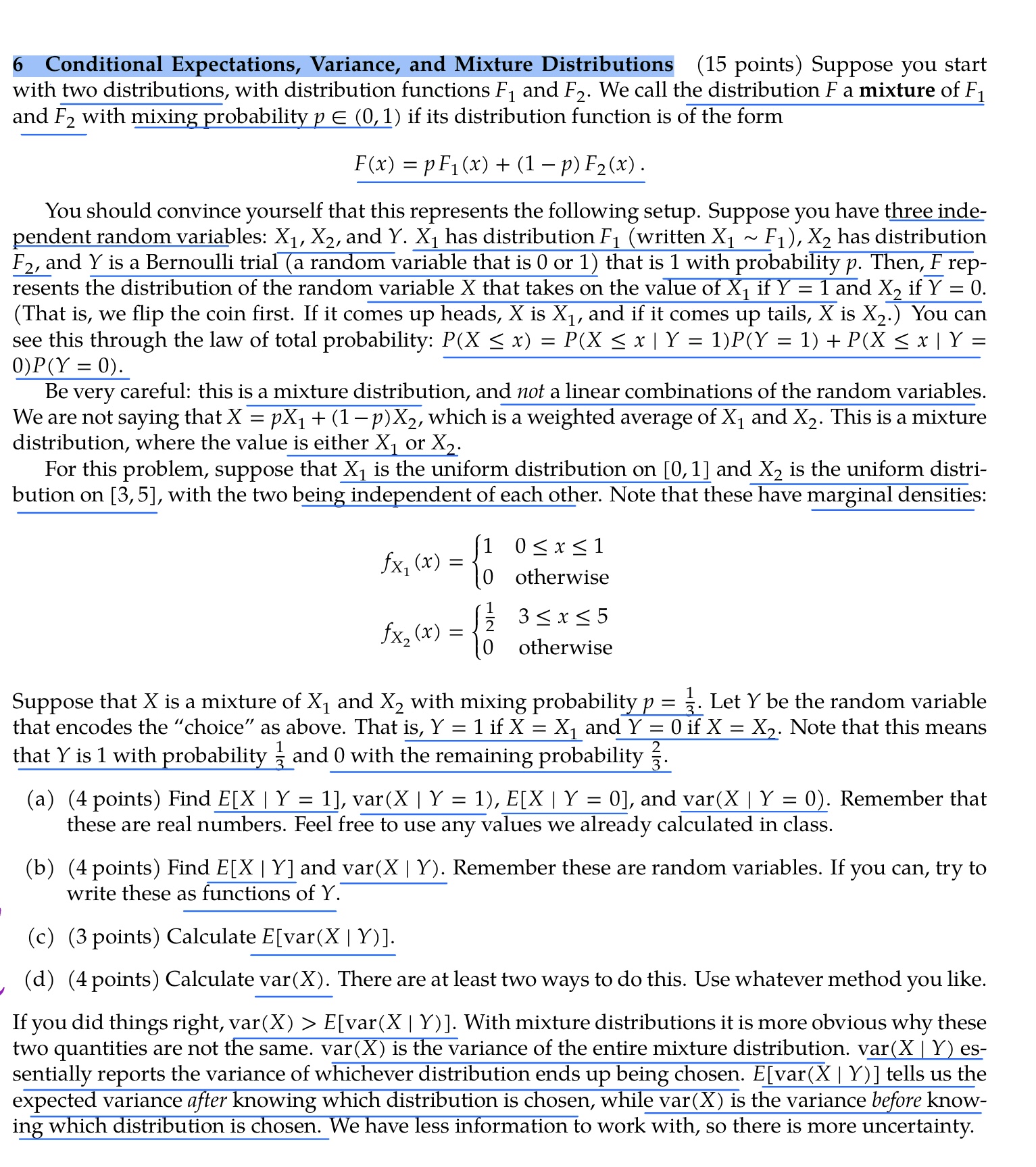 Solved 6 ﻿Conditional Expectations, Variance, and Mixture | Chegg.com