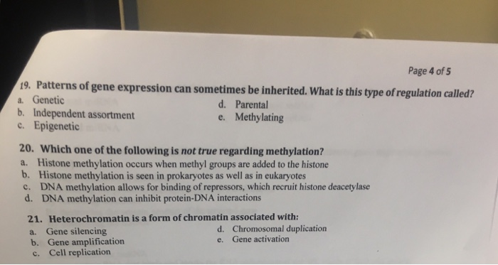 Solved Page 4 of s 19. Patterns of gene expression can | Chegg.com