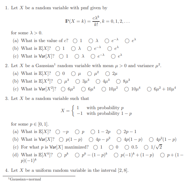 Solved 1. Let X be a random variable with pmf given by | Chegg.com