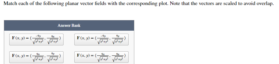 Solved Match each of the following planar vector fields with | Chegg.com