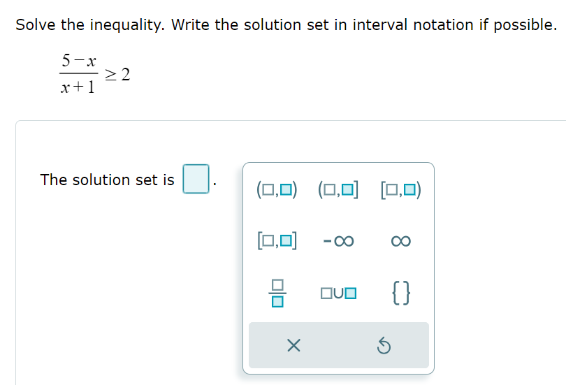 Solved Solve the inequality. Write the solution set in | Chegg.com