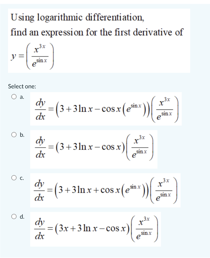 Solved Using logarithmic differentiation, find an expression | Chegg.com