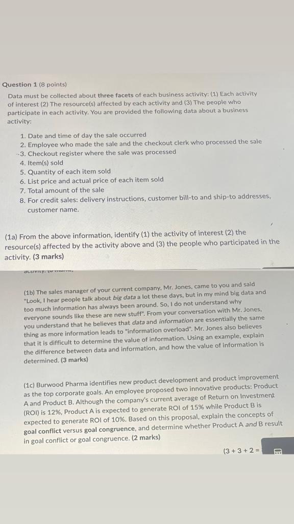 Solved Question 1 ( 8 points) Data must be collected about | Chegg.com