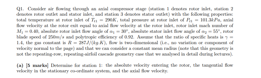 Solved Q1. Consider air flowing through an axial compressor | Chegg.com