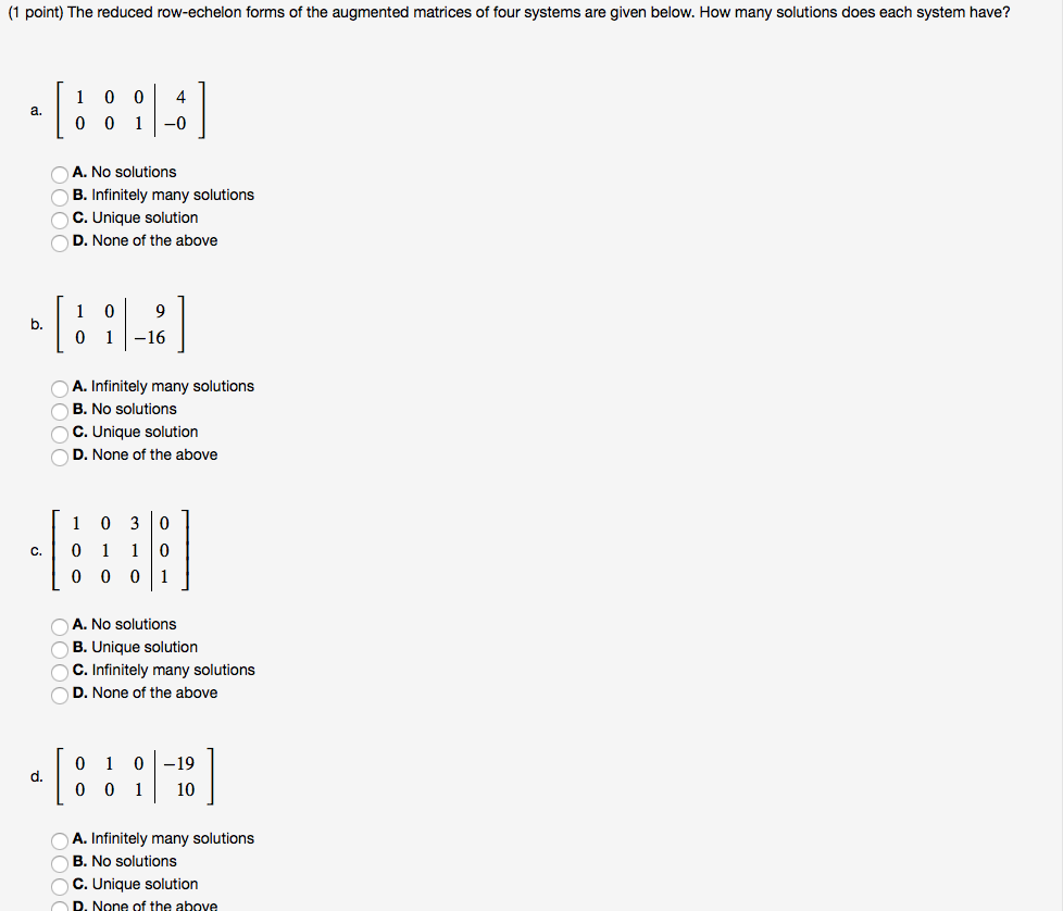 Solved (1 point) The reduced row-echelon forms of the | Chegg.com