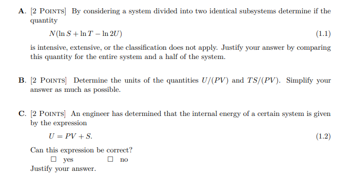 Solved A. [2 PoINTs] By considering a system divided into | Chegg.com