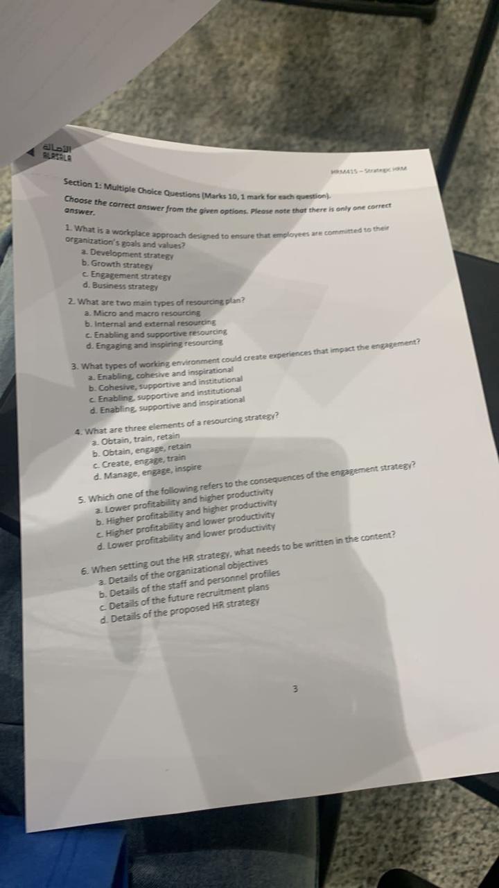 Solved Section 1: Multiple Cholce Questions (Marks 10,1 mark | Chegg.com