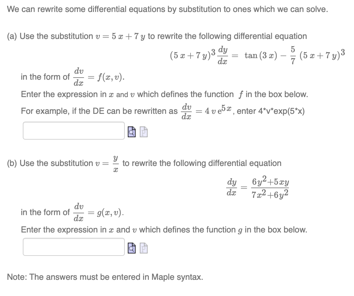 Solved We can rewrite some differential equations by | Chegg.com