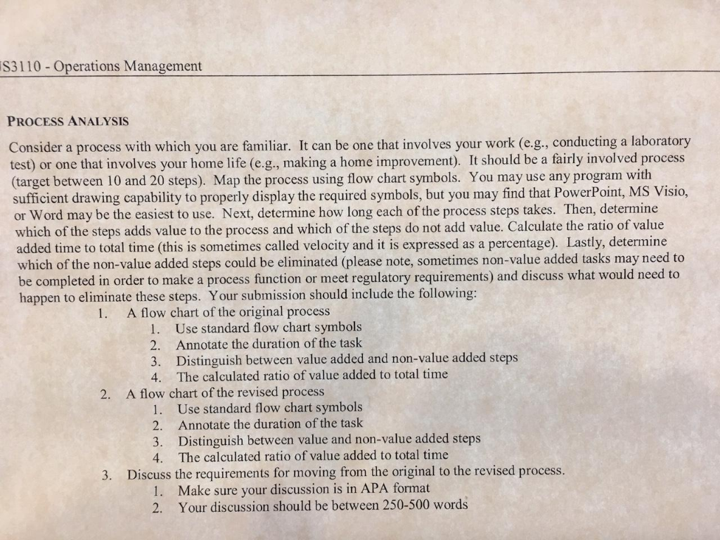 3110 Operations Management PROCESS ANALYSIS Consider | Chegg.com