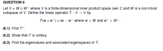 Solved Let V=W⊕W⊥ where V is a finite-dimensional inner | Chegg.com
