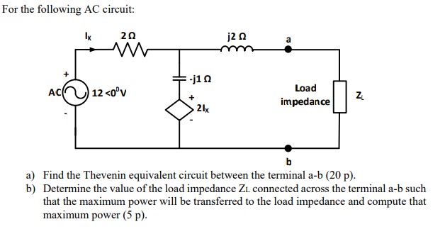 Solved For the following AC circuit: a) Find the Thevenin | Chegg.com