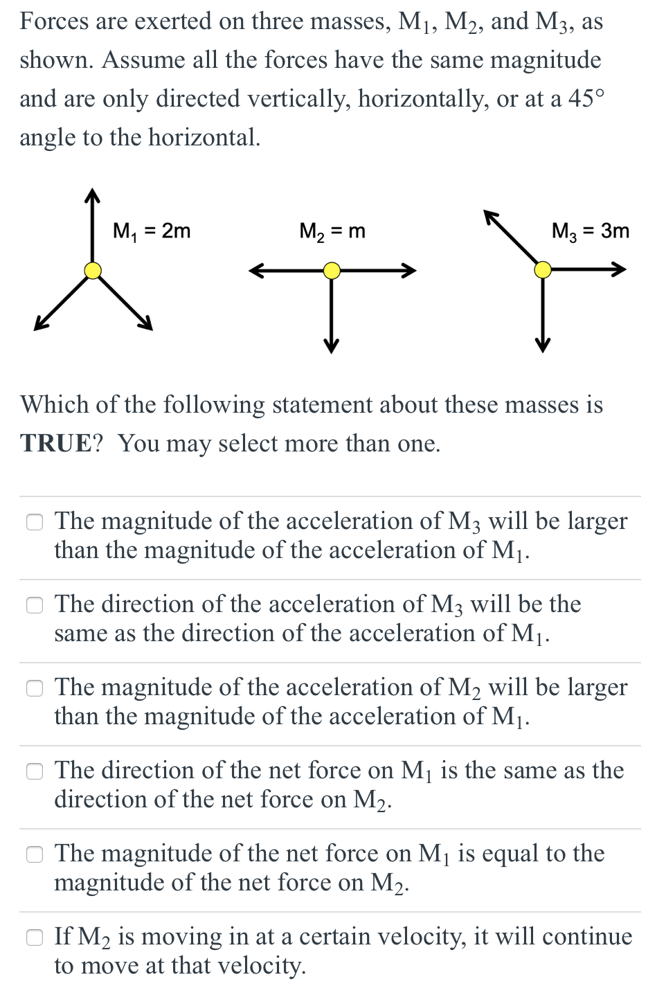 Solved Forces are exerted on three masses, M1, M2, and M3, | Chegg.com