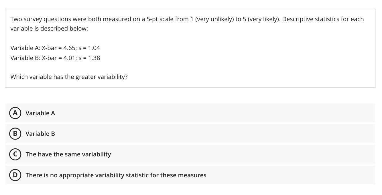 Solved Two survey questions were both measured on a 5-pt | Chegg.com