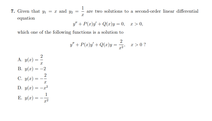 Solved Given that y1=x ﻿and y2=1x ﻿are two solutions to ﻿a | Chegg.com