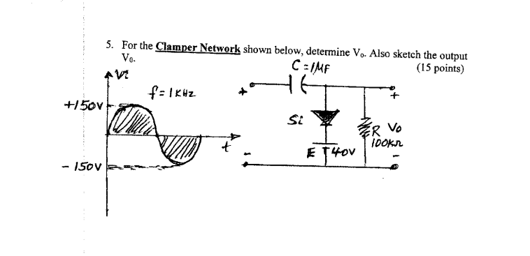 Solved CEIMF 5. For the Clamper Network shown below, | Chegg.com