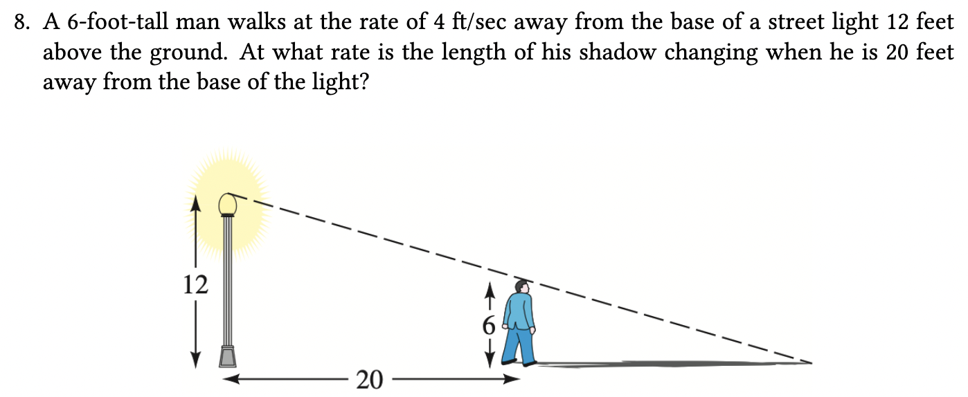 Solved 8 A 6 foot tall Man Walks At The Rate Of 4ft sec Chegg