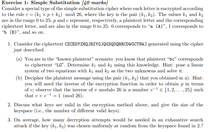 Solved onsider a special type of the simple substitution | Chegg.com