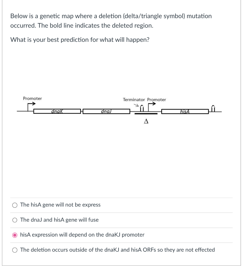 Solved Below is a genetic map where a deletion | Chegg.com