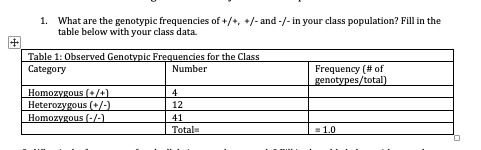 Solved 1. What are the genotypic frequencies of +/4, | Chegg.com