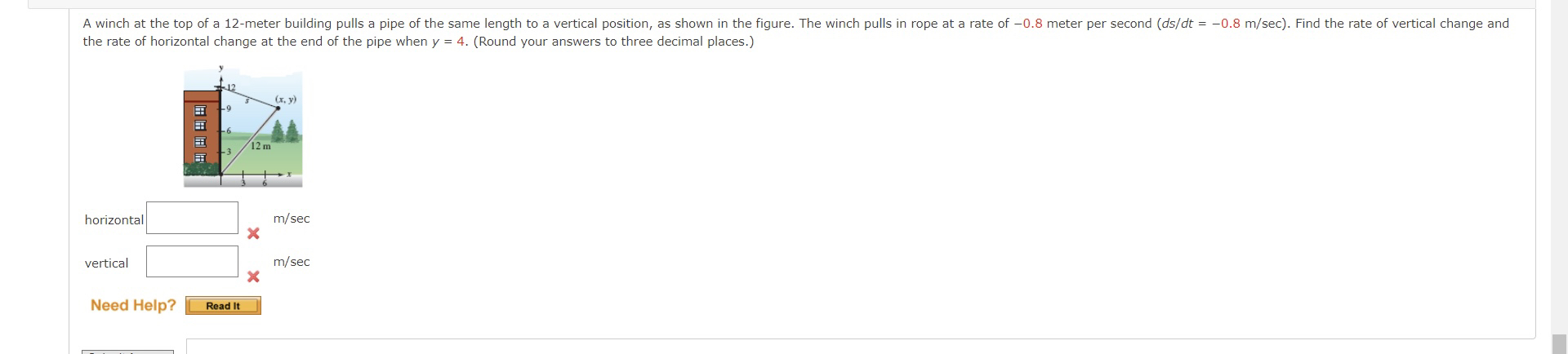 Solved the rate of horizontal change at the end of the pipe | Chegg.com