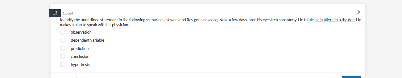Solved 13 1 point Identify the underlined statement in the | Chegg.com