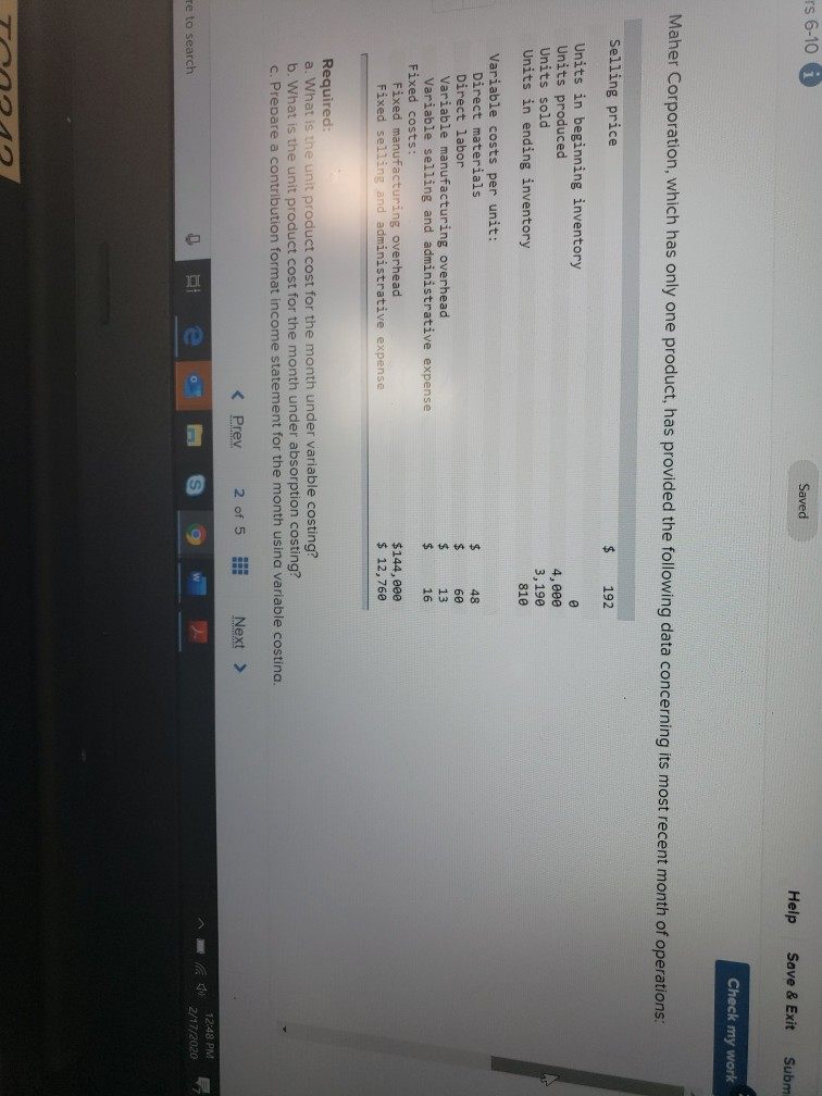 Solved rs 6-10 Saved Help Save & Exit Subm Check my work | Chegg.com