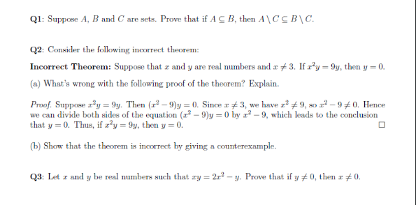 Solved Q1: Suppose A, B and C are sets. Prove that if ACB, | Chegg.com