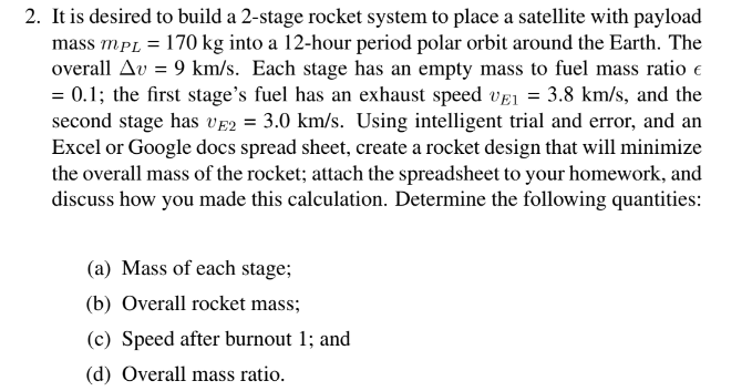 2. It is desired to build a 2 -stage rocket system to | Chegg.com